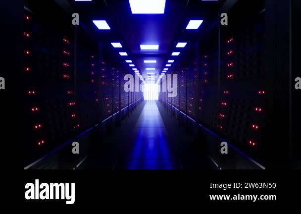 Network And Data Servers Behind Glass Panels In A Server Room Of A Data Center Or Isp, 3d ...