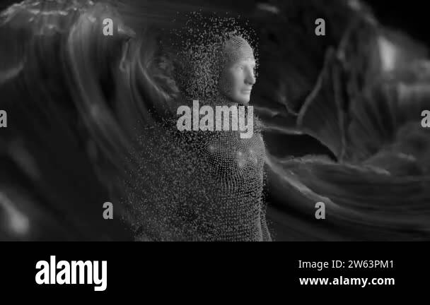 Animation of human body formed with exploding particles over vortex on ...