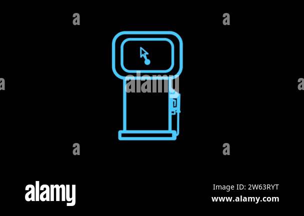 Petrol pump or gas station icon in blue neon glowing light. Gas station ...