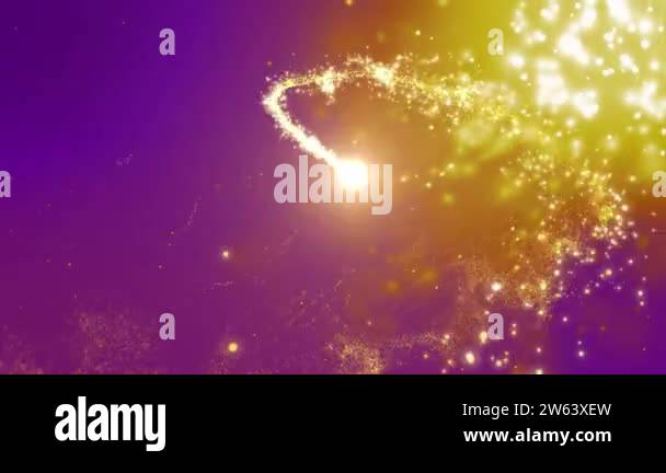 Animation of glowing shooting star moving fast over spots on purple ...