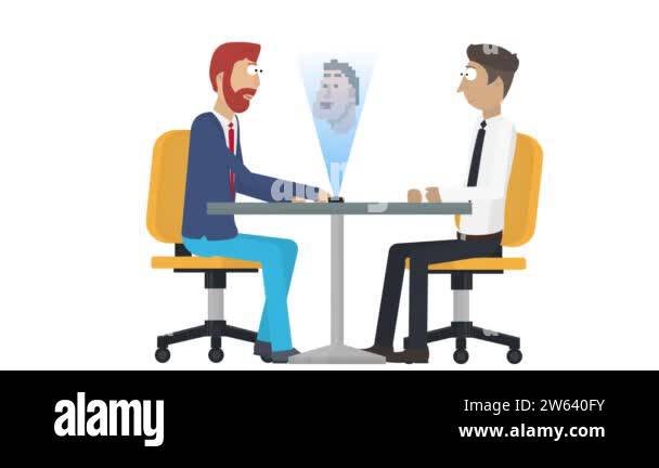 Briefing. Business meeting by remote communication, an animated cartoon ...