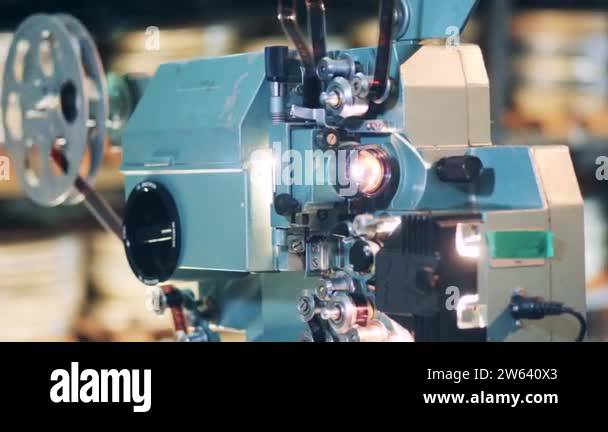 Working old film projector in a detailed view. Vintage movie, old ...