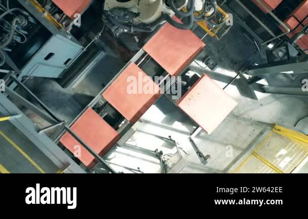 Robotic equipment, modern industrial factory facility. Top view of ...
