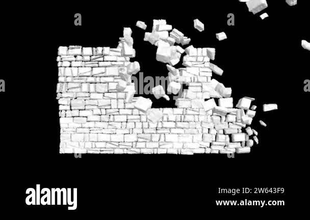 Wall explosion, destruction. 3D animation. Stonewall collapse, wall ...
