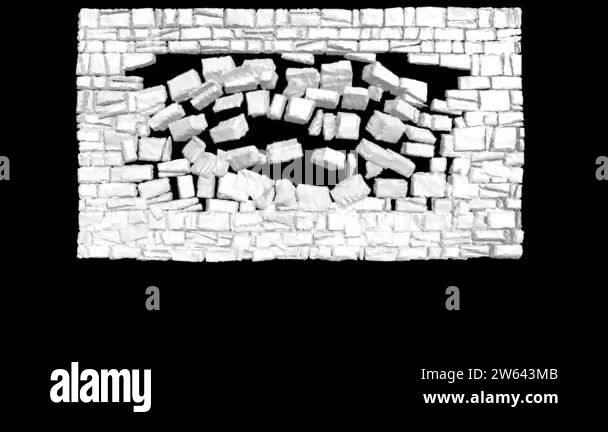 Wall explosion, destruction. 3D animation. Stonewall collapse, wall ...
