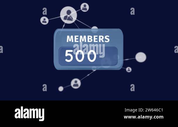 Animation of numbers and members text over network of connections with ...
