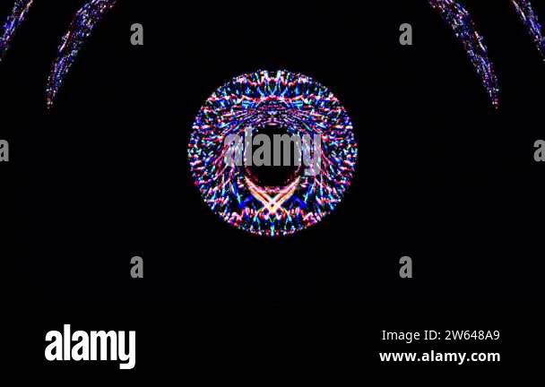 animated circle shape of colorful flashing lights, on black background ...