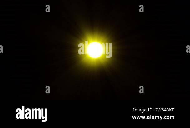 Yellow sun star rays lights optical lens flares shiny animation on ...