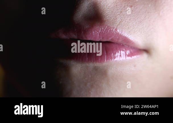 Sexy woman making air kiss to camera. Extreme close-up. Flirt, love ...