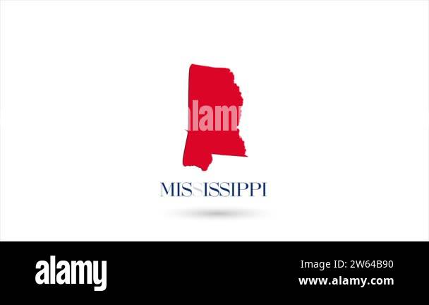 3d animated flat map showing the state of Mississippi from the United ...