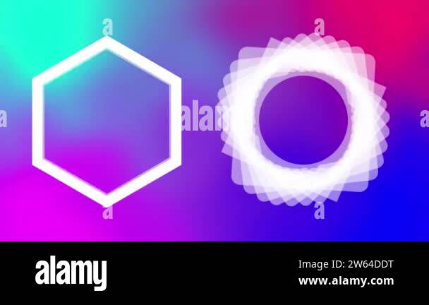 Animation of multiple white geometric shapes spinning on seamless loop ...