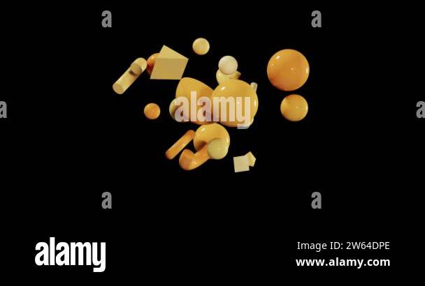 Abstract 3d objects on black background, composition of flying forms ...