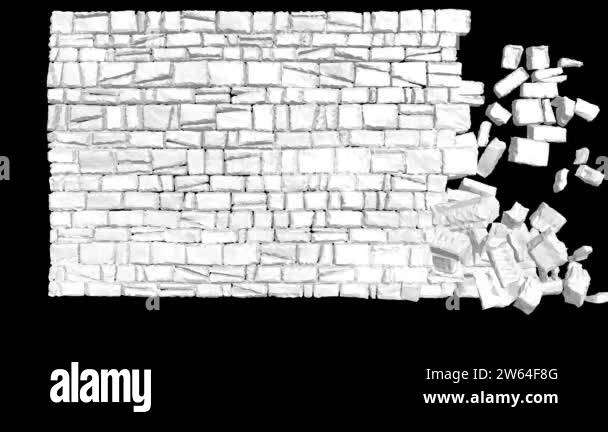 Wall explosion, destruction. 3D animation. Stonewall collapse, wall ...