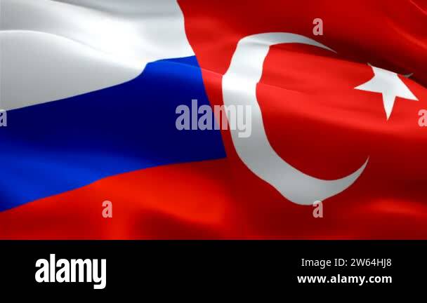 Turkish and Russian flag waving video in wind footage Full HD. Moscow ...
