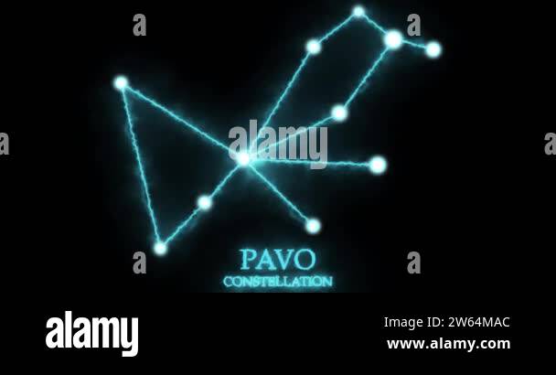 Pavo constellation. Light rays, laser light shining blue color. Stars ...