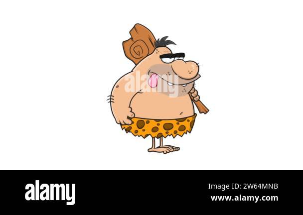 Caveman Cartoon Character With Club. 4K Animation Video Motion Graphics ...