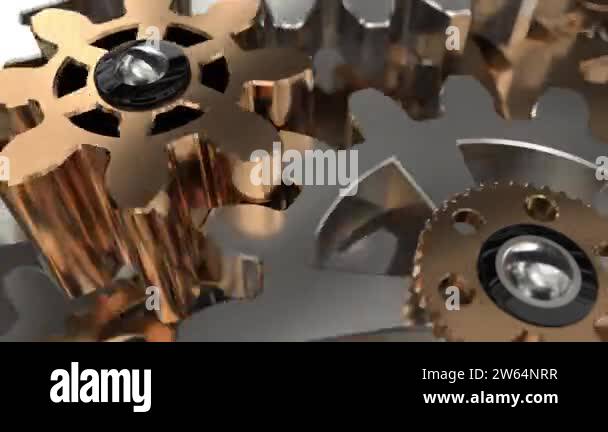 Beautiful Golden Gears Wall Front View Seamless Rotation. 3d Animation ...