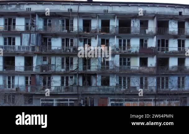 An abandoned house, the result of a disaster, conflict, or economic ...