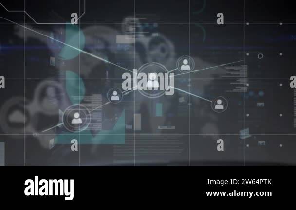 Animation of connected people icons with moving graphs data and ...