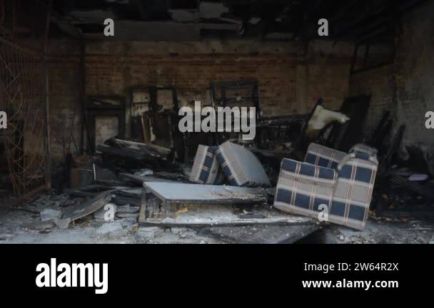 Homeless shelter burned down in a fire. The remains of a house where ...
