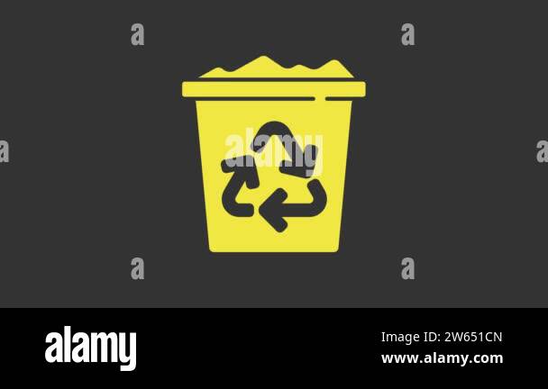 Yellow Recycle bin with recycle symbol icon isolated on grey background ...