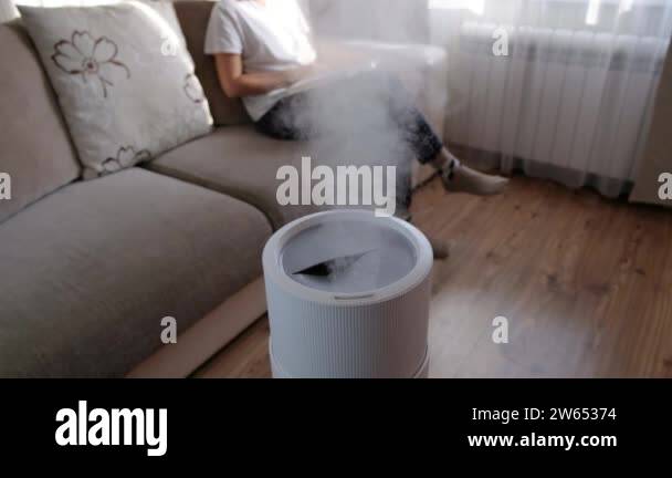 Modern air humidifier, aroma oil diffuser at home. Improving the comfort of living in a house ...