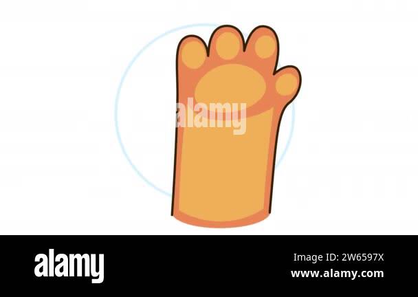 A looped waving paw of orange color on a white background. Cartoon ...