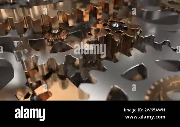 Beautiful Golden Gears Wall Front View Seamless Rotation. 3d Animation ...