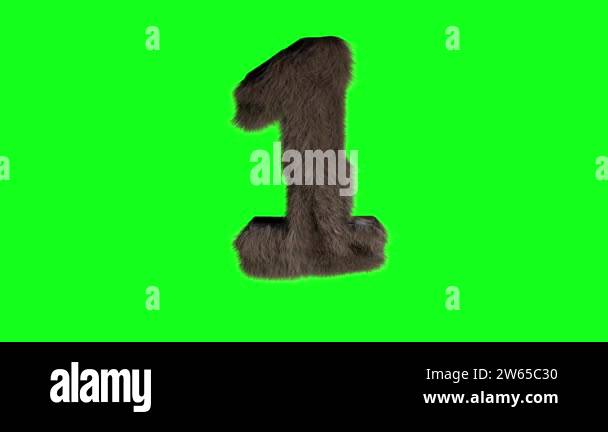 Abstract hairy number 1 one sign fluffy furry digit green screen chroma ...