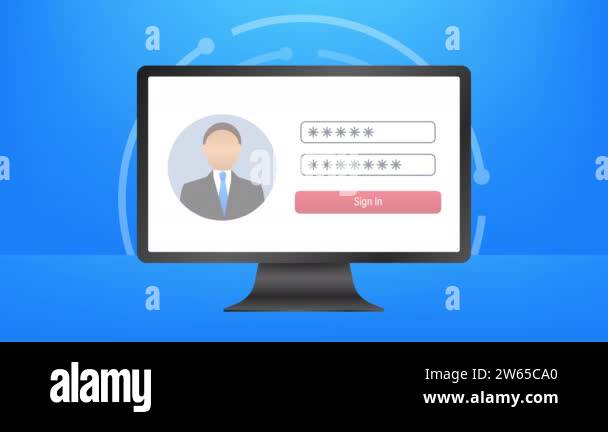 Login page on laptop screen. Notebook and online login form, sign in ...