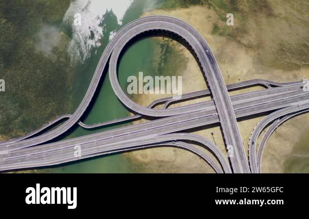 Crossing roads aerial view. Highway road. Expressway top view. Highway ...