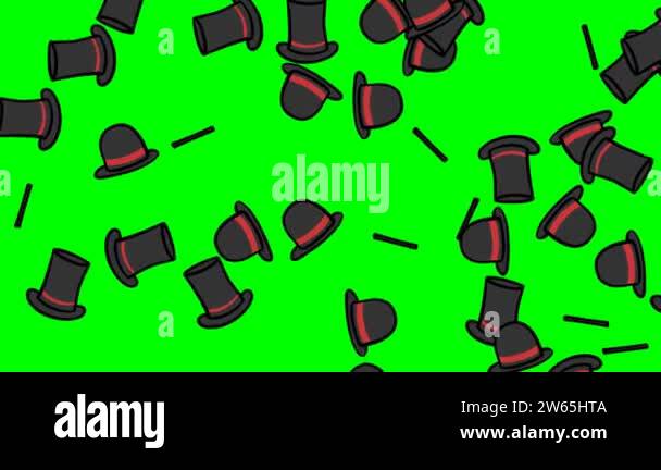 Many magic hats and magic wands flying randomly on green screen luma ...