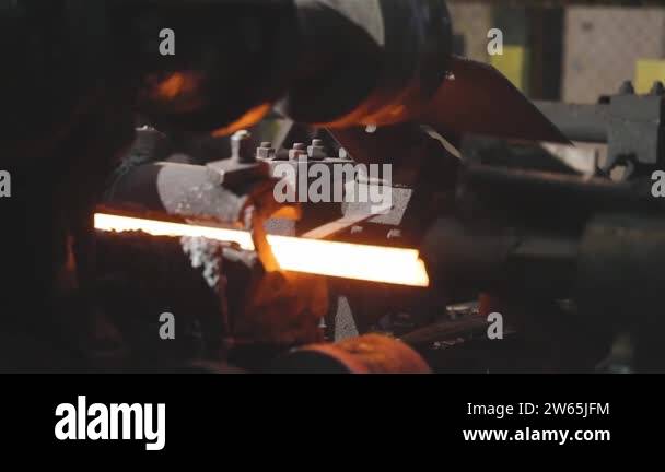 Moving on a hot metal ribbon, production process at a metal rolling ...