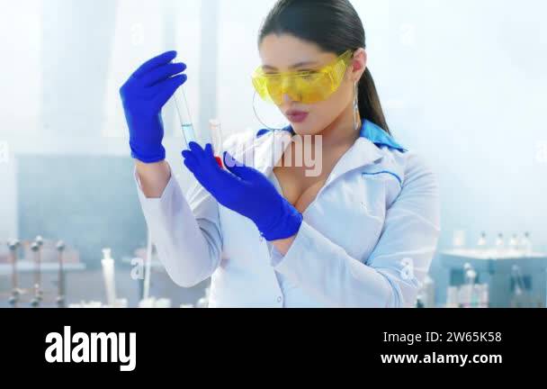 Chemistry laboratory beautiful scientist doing experiments with diverse ...