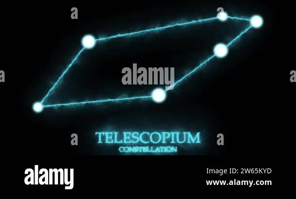 Telescopium constellation. Light rays, laser light shining blue color. Stars in the night sky ...