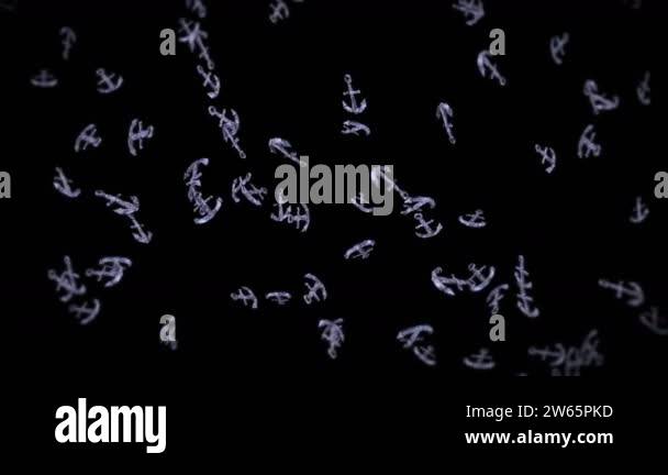 Flying many anchors on black background. Ship and boat anchor. Marine ...