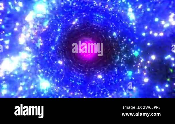 Abstract Interstellar flight, time travel jump in purple blue star ...