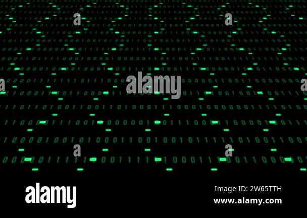 Abstract technology background animation - green blocks of random changing binary code arranged ...
