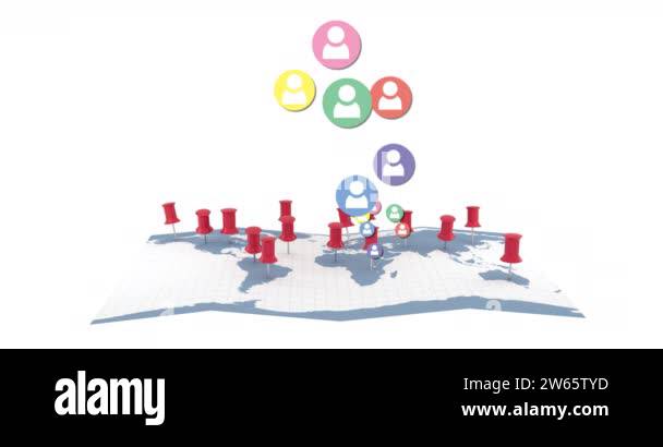 Animation of multiple colourful digital social media people icons over ...