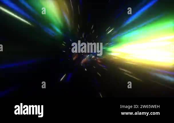 Loop of Abstract dark multicolored hyperspace warp tunnel through time and space animation. 4K ...