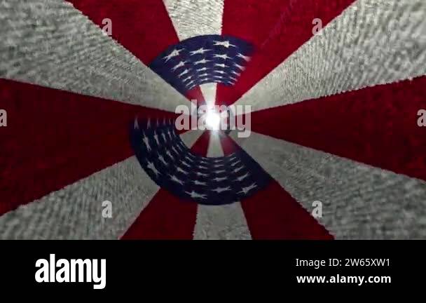 Abstract US American flag fly through tunnel motion background seamless loop. 4K UHD 3D ...