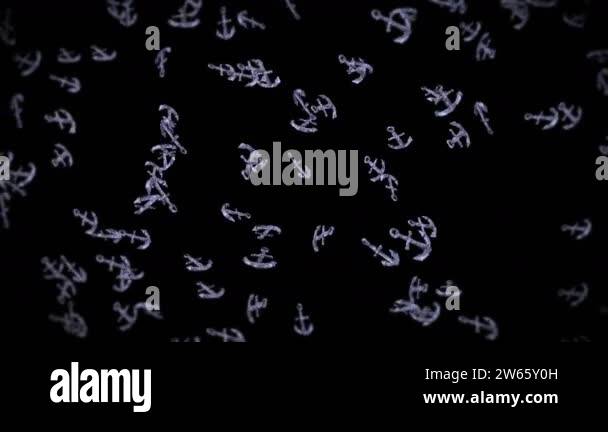 Flying many anchors on black background. Ship and boat anchor. Marine ...