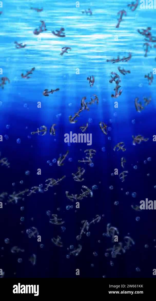 Flying many anchors in blue water. Ship and boat anchor. Marine icon ...