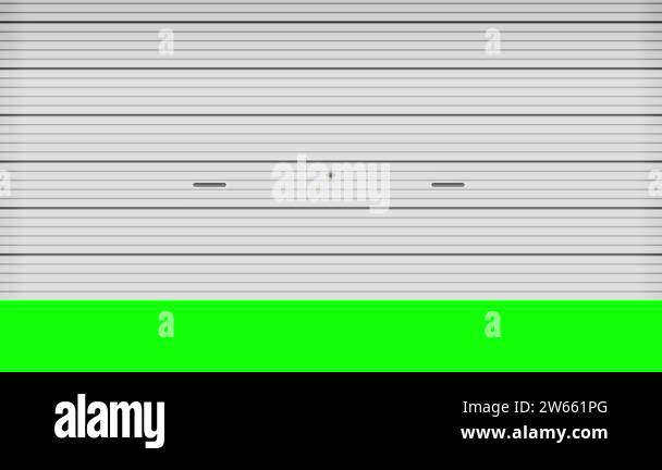 Roller shutter door open and close animation. Green background for ...