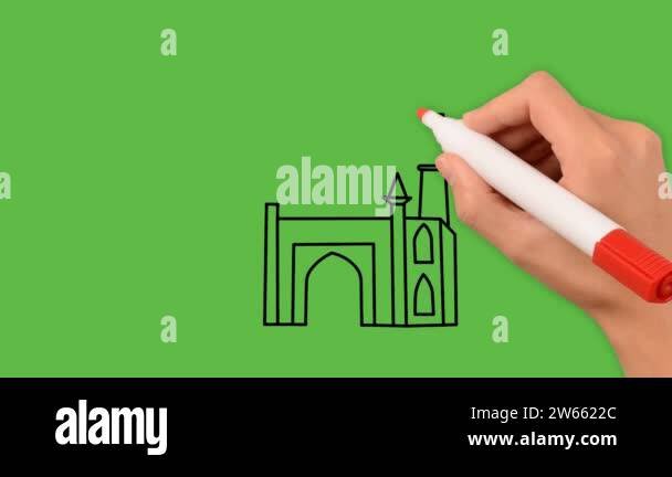 drawing an fort art with Black and Blue color combination on green ...