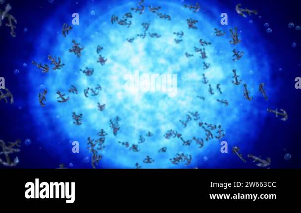 Flying many anchors in blue water. Ship and boat anchor. Marine icon ...