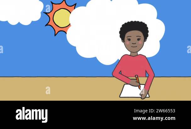 Digital animation of school girl studying and multiple graduation hats ...