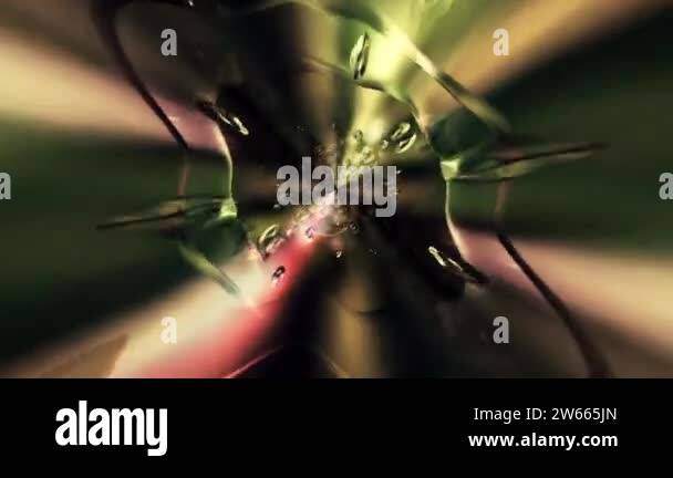 Seamless loop psychedelic hypnotic green liquid fluid flight in tunnel ...