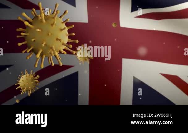 United Kingdom flag waving with the Coronavirus outbreak infecting ...