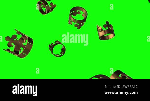 Medieval crowns gold falling fleur de lis king green screen chroma key ...